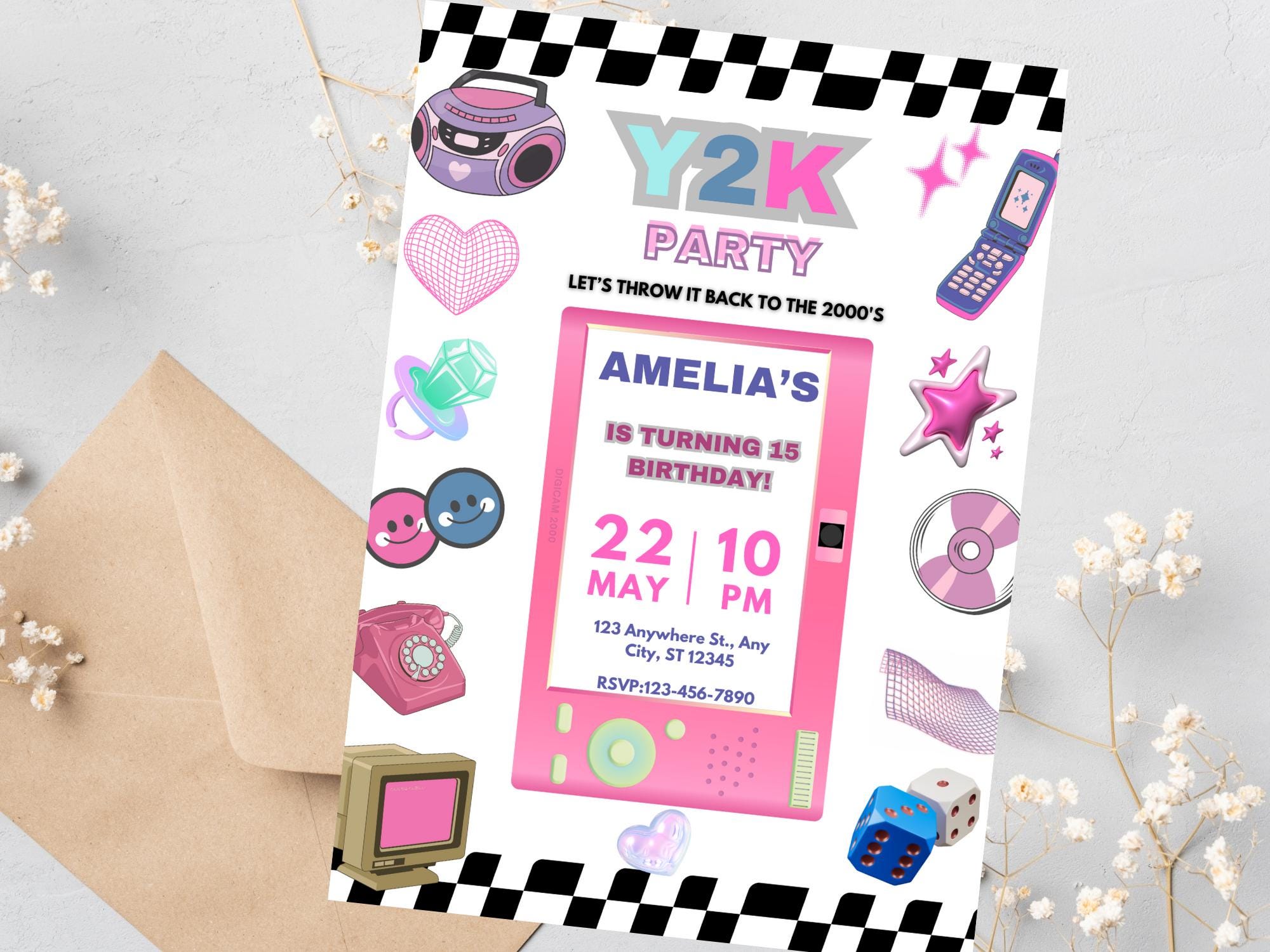 2000s Party Invite, 2000s Invitation Template, Editable Y2k Birthday ...