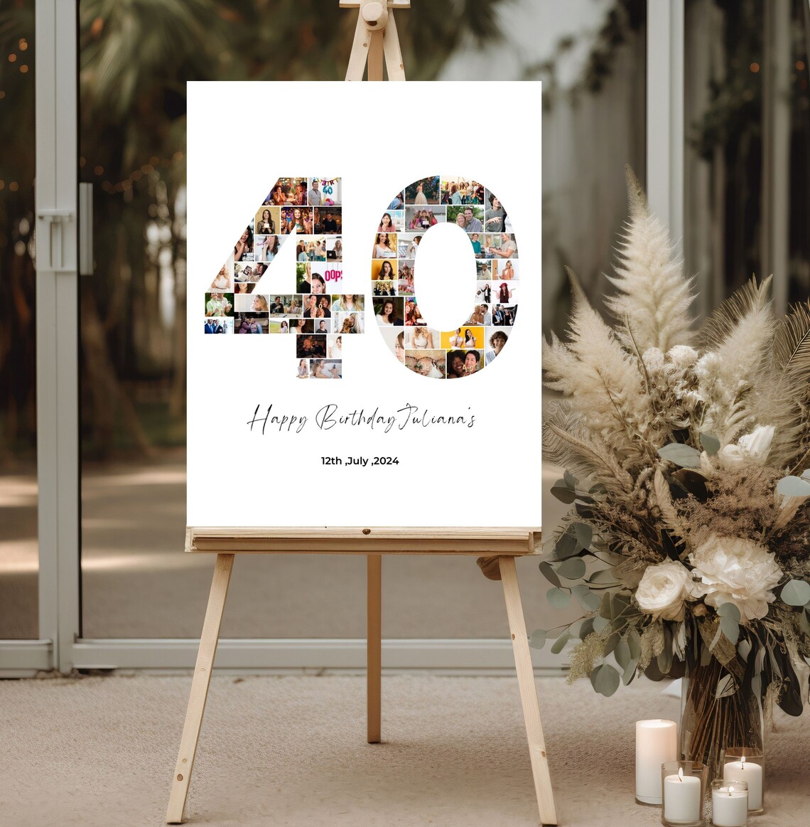 40th Birthday Photo Collage Template, Photo Collage Sign, Canva Frame ...