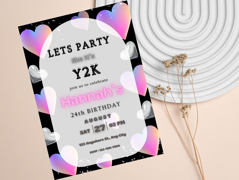 2000s Party Invite, 2000s Invitation Template, Editable Y2k Birthday ...