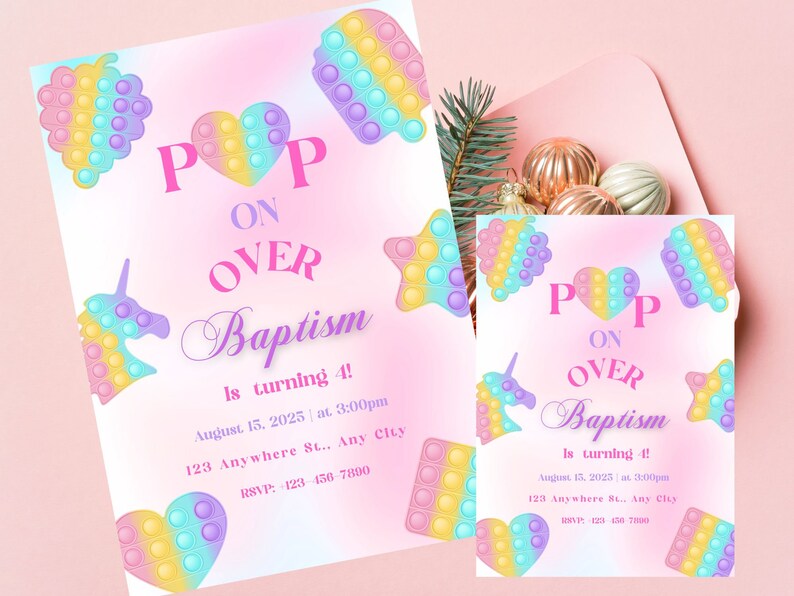 Pop It Invitation Editable, Fidget Toy Party, Pop It Rainbow Birthday ...