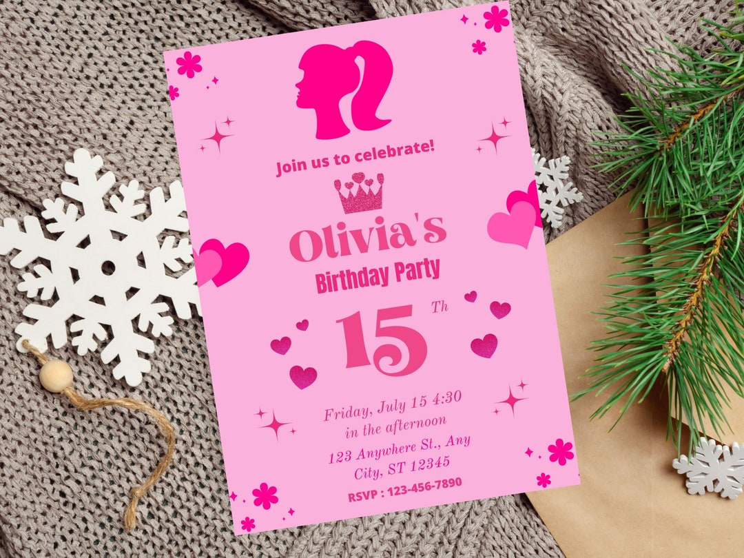 Editable Invitation Pink Doll Birthday Party Invite Digital Invite ...