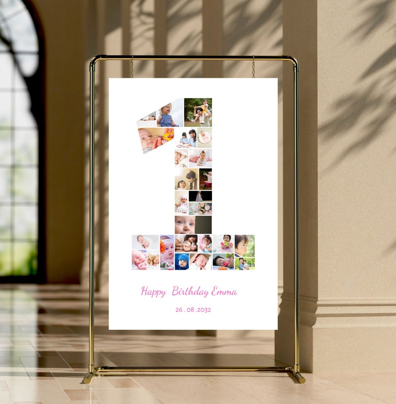 First Birthday Photo Collage Template, 1st Birthday Welcome Sign, One ...