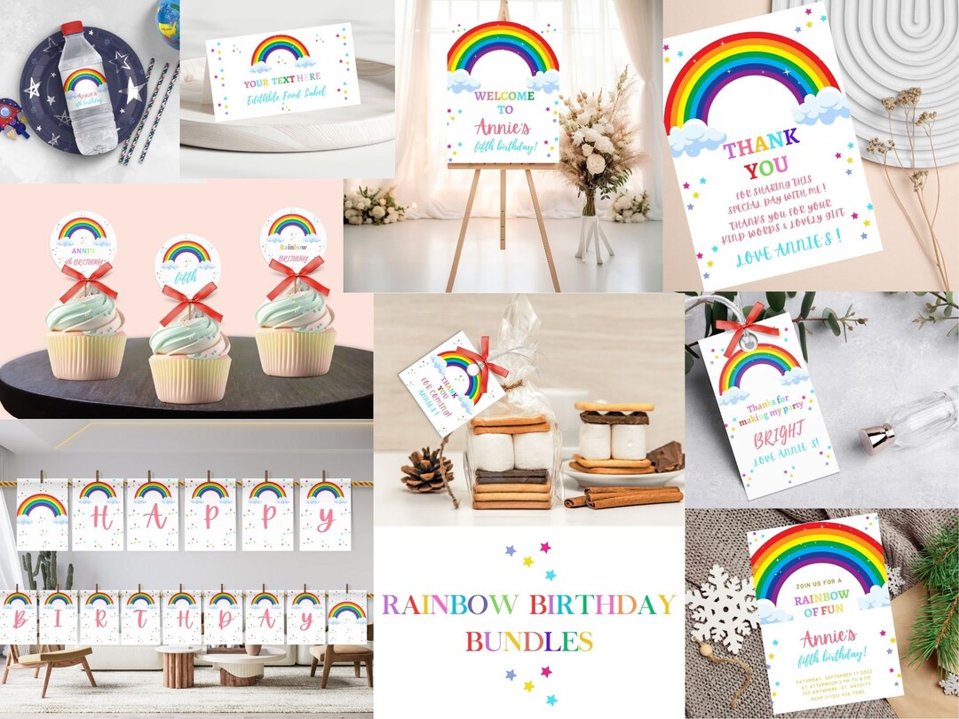 Editable Rainbow Invitation Bundle, Rainbow Birthday Invitation, Rainbow Template Download ...