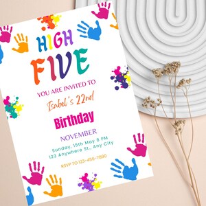 High Five Birthday Invitation Editable Hi Five Invite Template Girls ...