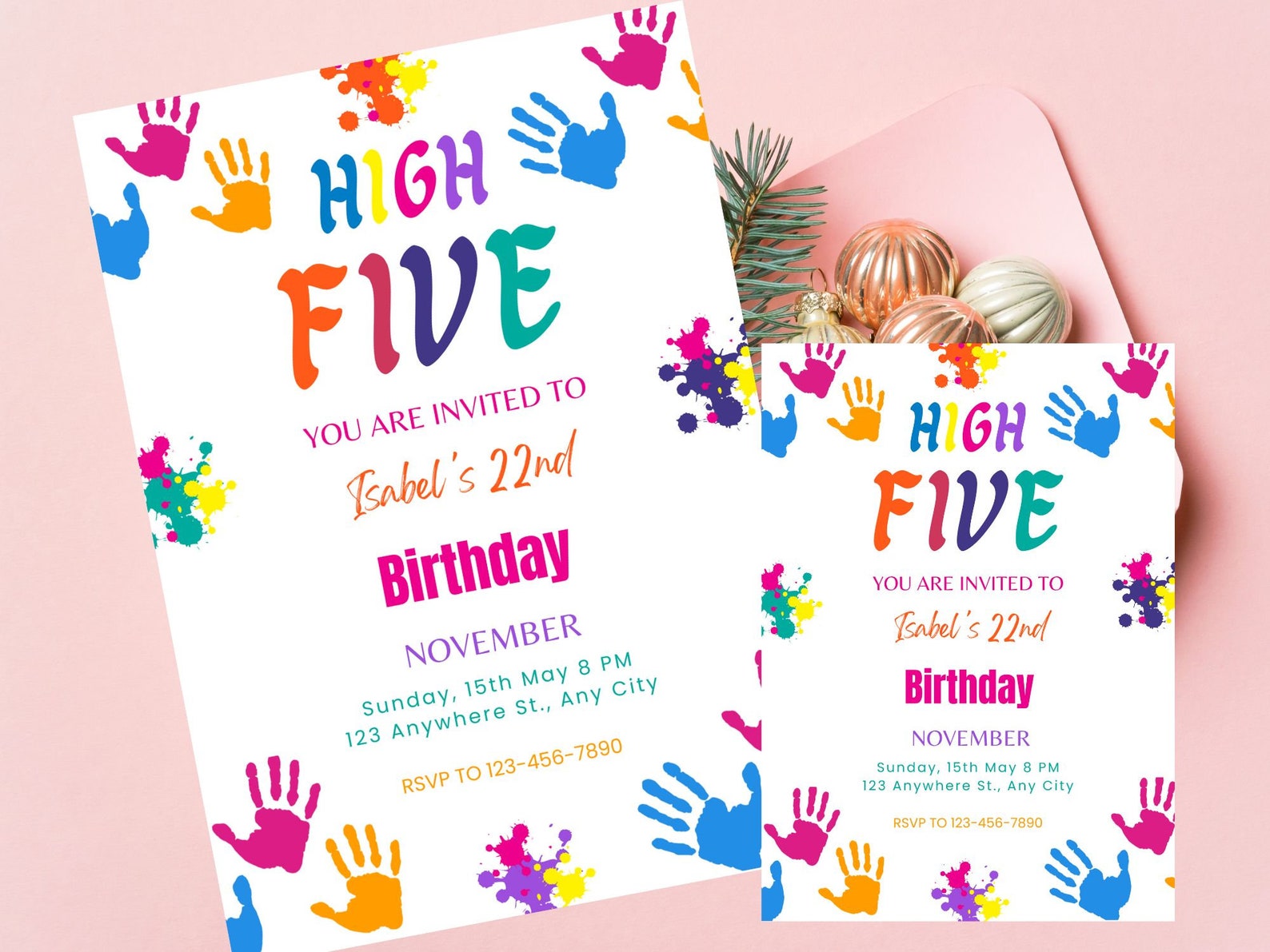 High Five Birthday Invitation Editable Hi Five Invite Template Girls ...