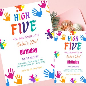 High Five Birthday Invitation Editable Hi Five Invite Template Girls ...
