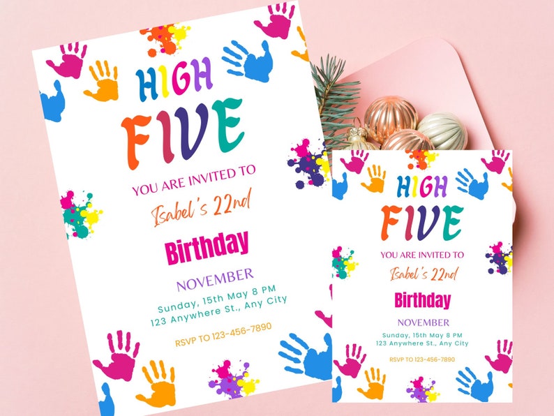 High Five Birthday Invitation Editable Hi Five Invite Template Girls ...