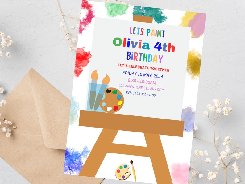 Editable Art Birthday Party Paint Party Invitation Printable Download ...