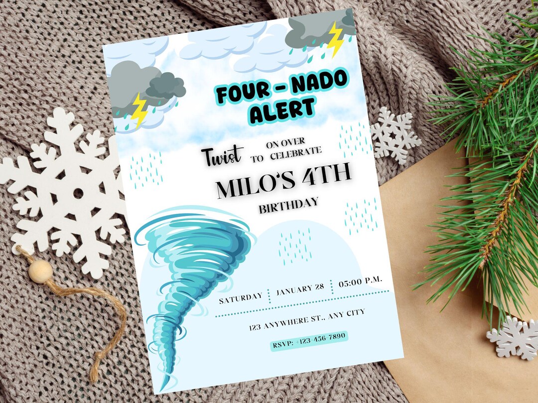 Editable Fournado Birthday Party Invitation Template, Strom Birthday ...