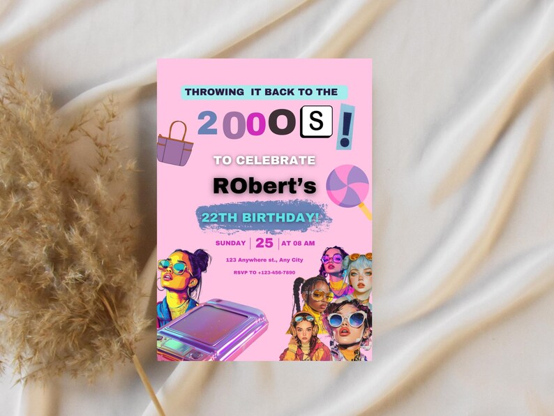 2000s Party Invite, 2000s Invitation Template, Editable Y2k Birthday ...