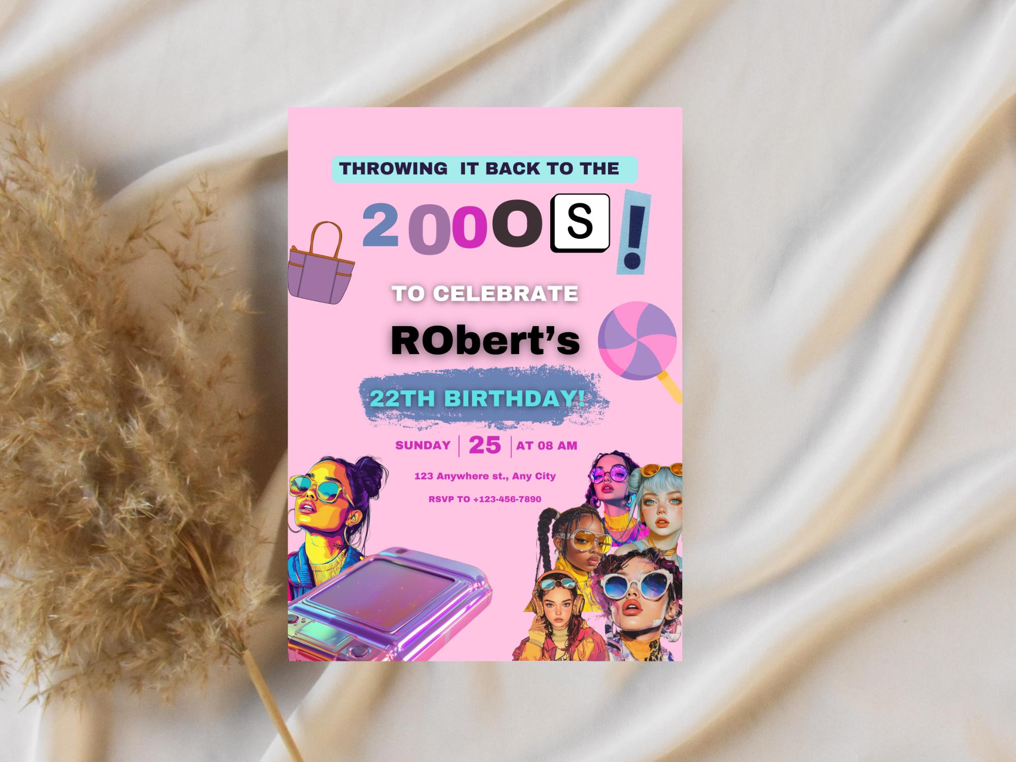 2000s Party Invite, 2000s Invitation Template, Editable Y2k Birthday ...