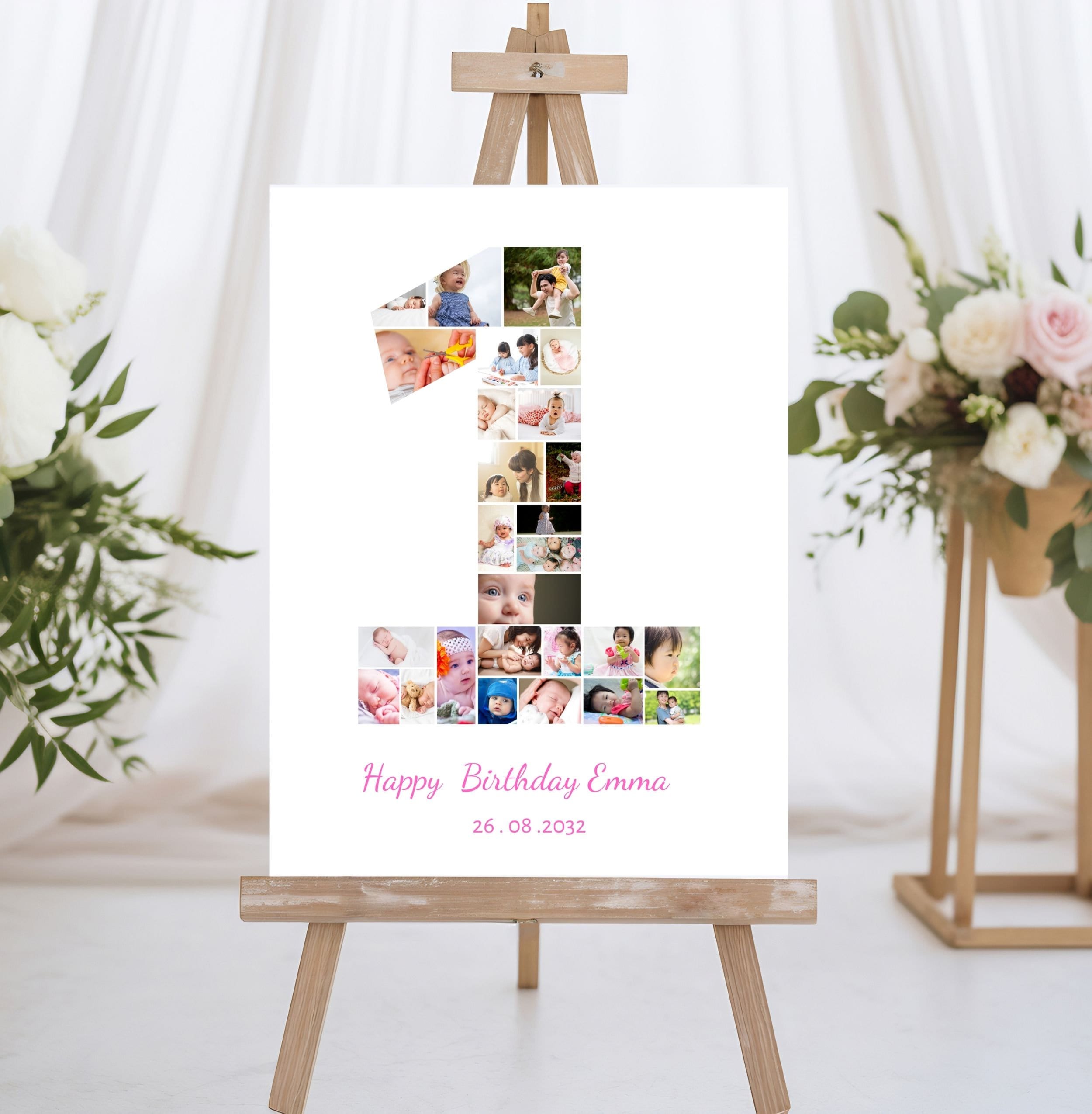 First Birthday Photo Collage Template, 1st Birthday Welcome Sign, One ...