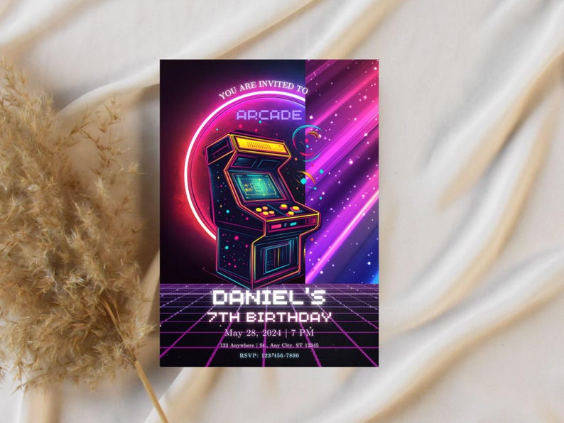 Editable Arcade Party Birthday Invitation, Arcade Birthday Invitation ...