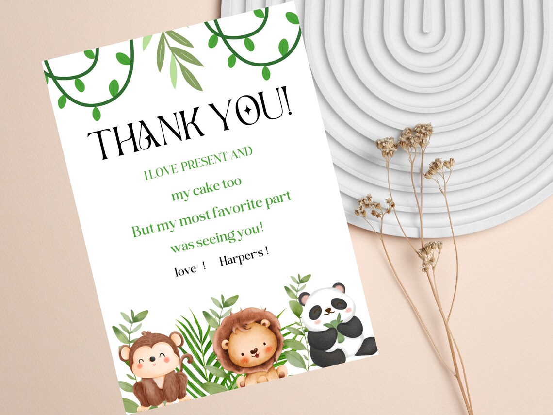 EDITABLE Safari Birthday Thank You Card 5 X 7, Wild One Thank You Card ...
