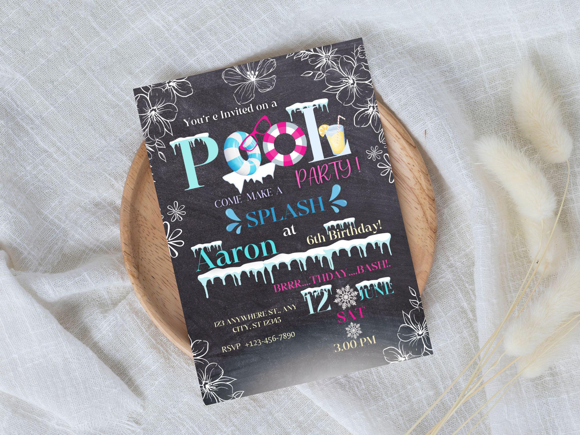 Winter Pool Party Invitation, Winter Party Invite, Editable Pool ...