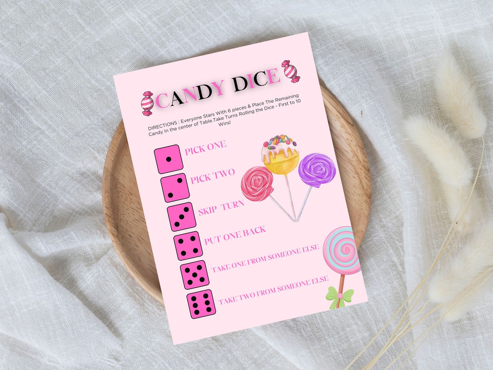 Candy Dice Game Printable Birthday Party Game, Candy Dice Game for Kids ...