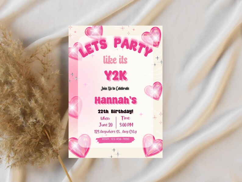 2000s Party Invite, 2000s Invitation Template, Editable Y2k Birthday ...