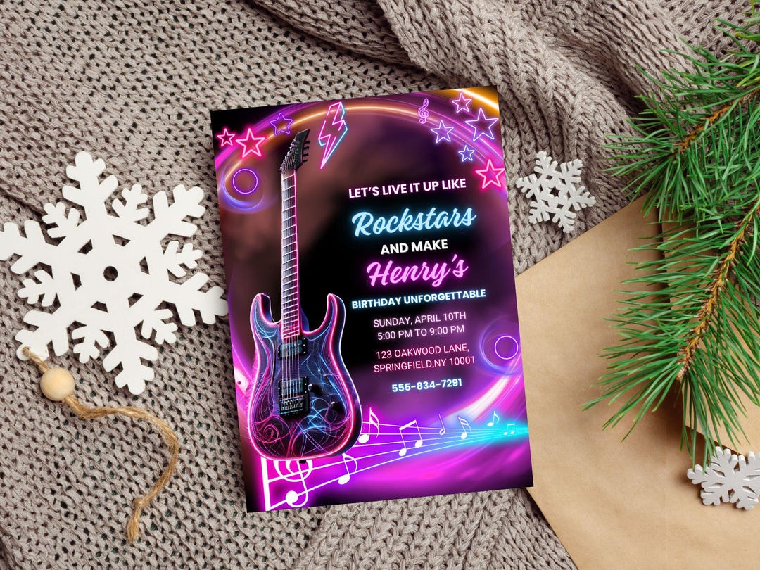 Rockstar Birthday Invitation Template, Editable Guitar Bday Invite ...