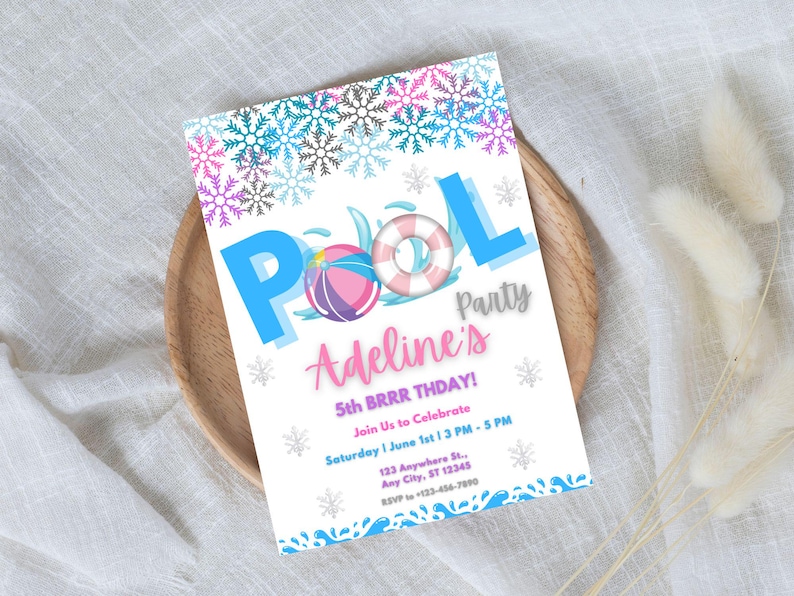 Winter Pool Party Invitation, Winter Party Invite, Editable Pool ...