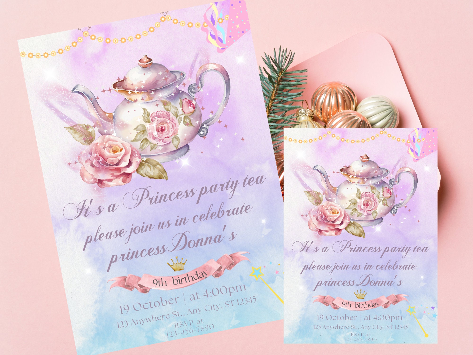 Editable Princess Tea Party Invitation, Princess Birthday Digital ...