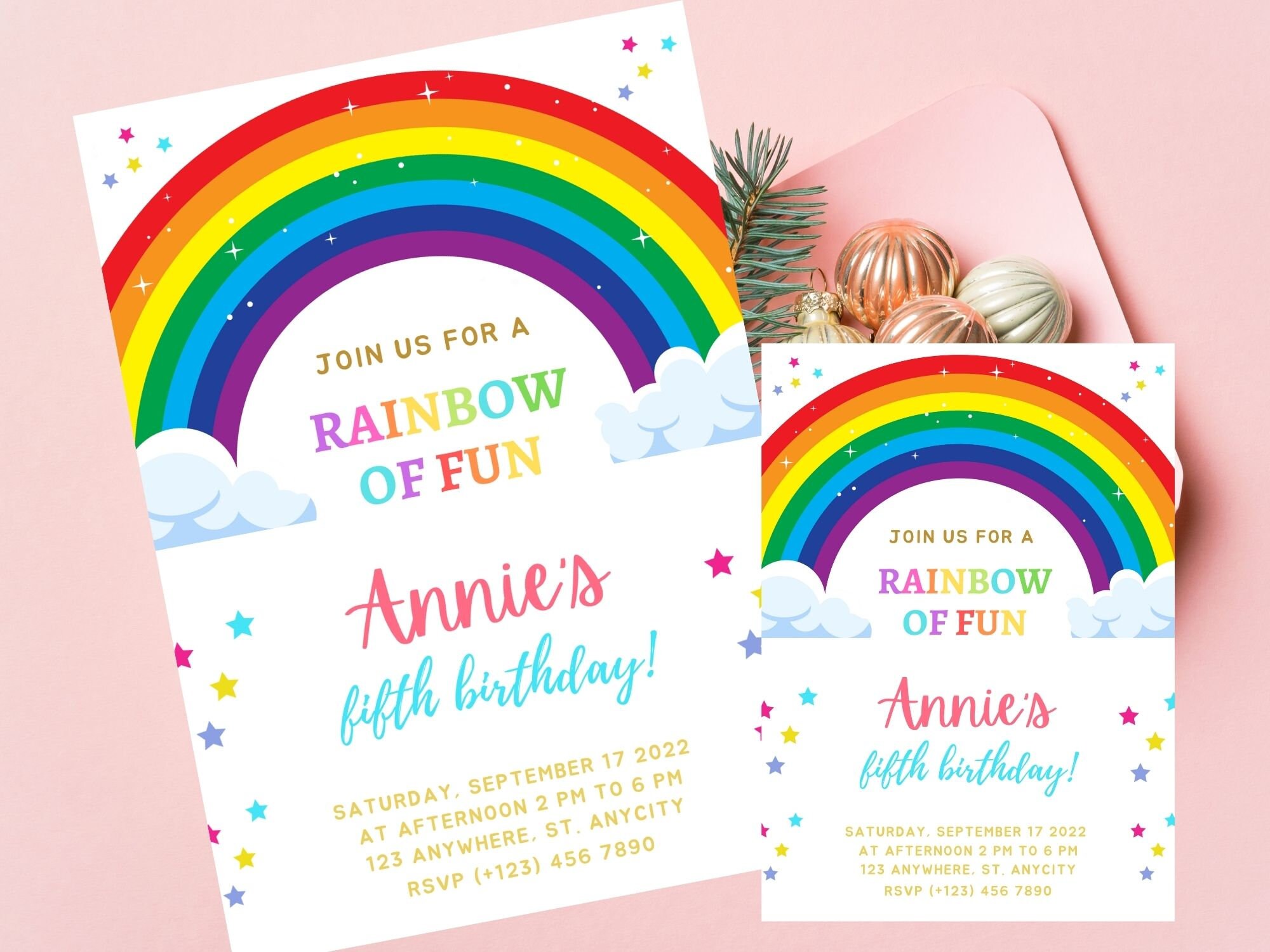 Editable Rainbow Invitation, Rainbow Birthday Invitation, Rainbow ...