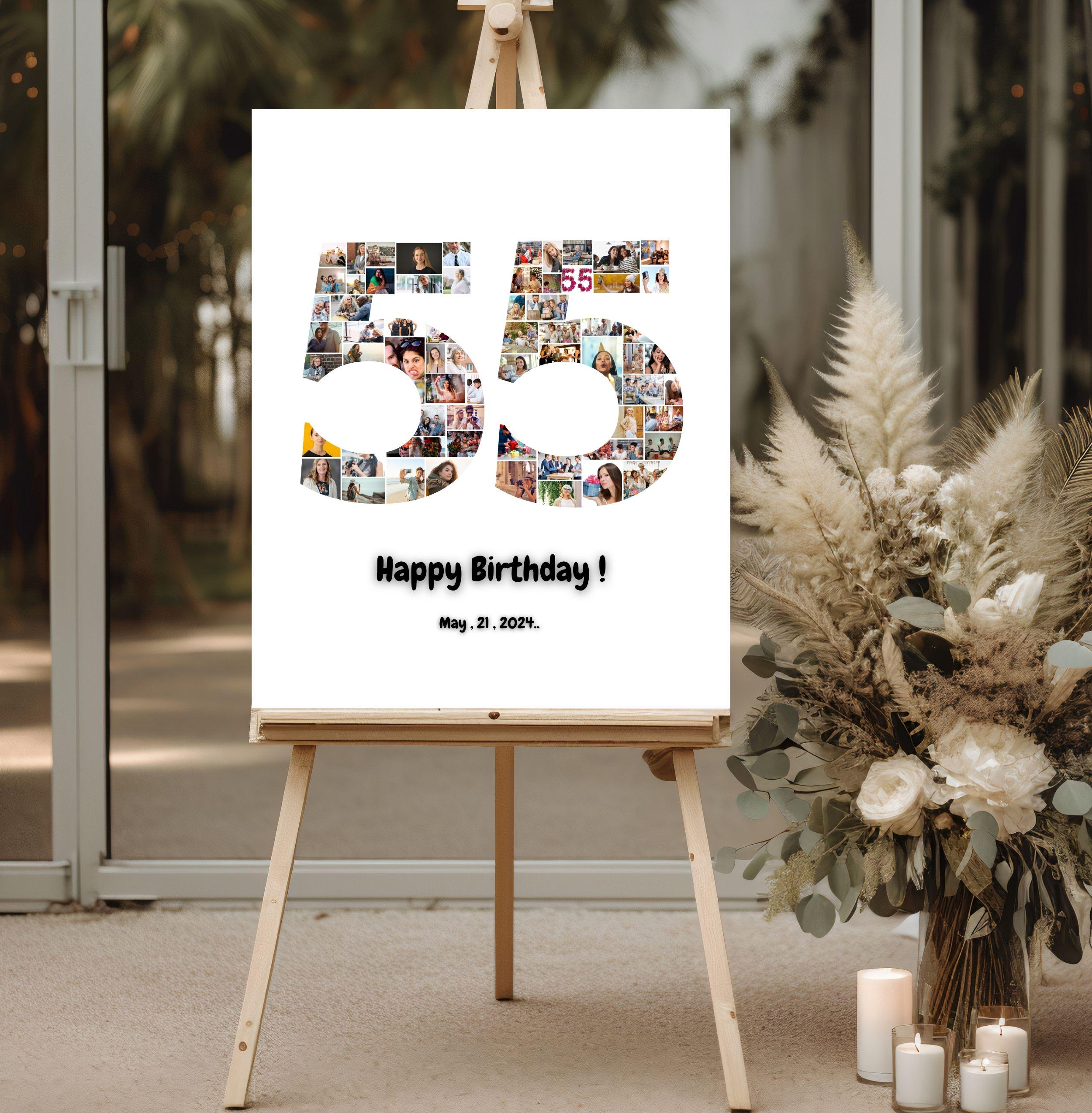 55th Birthday Photo Collage Template, 55th Birthday Welcome Sign ...