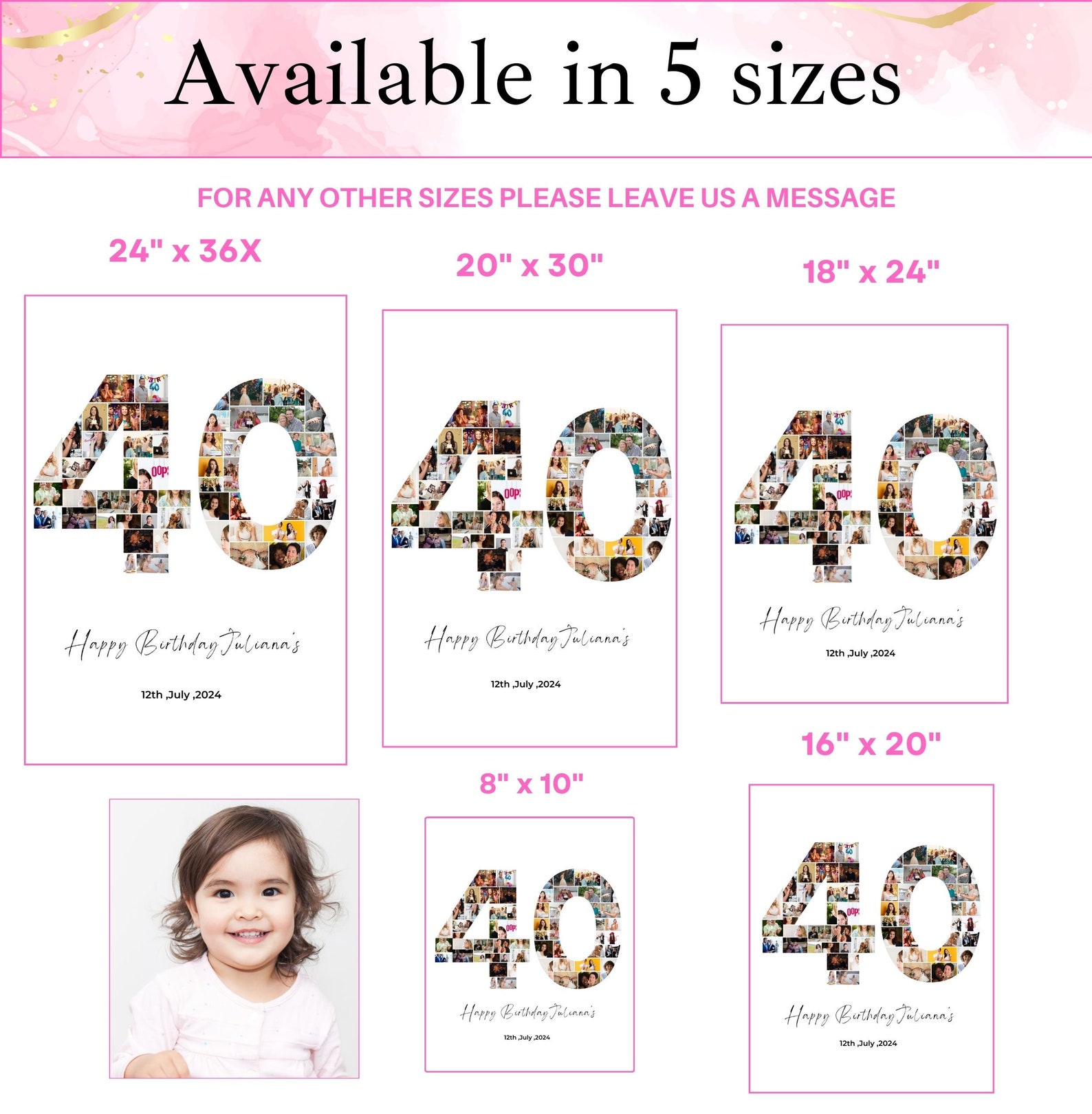 40th Birthday Photo Collage Template, Photo Collage Sign, Canva Frame ...