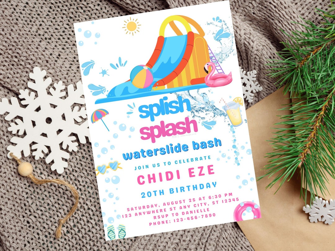 Editable Waterslide Birthday Invitation, Boy Girl Birthday Party Invite ...