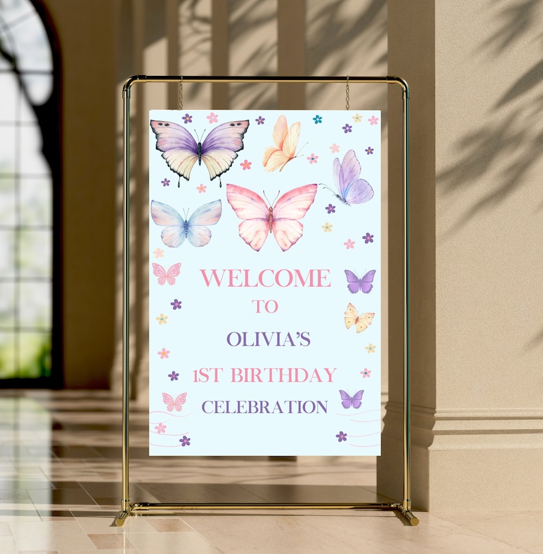 Editable Butterfly Birthday Welcome Sign Template in 3 Sizes 24 X 36 ...