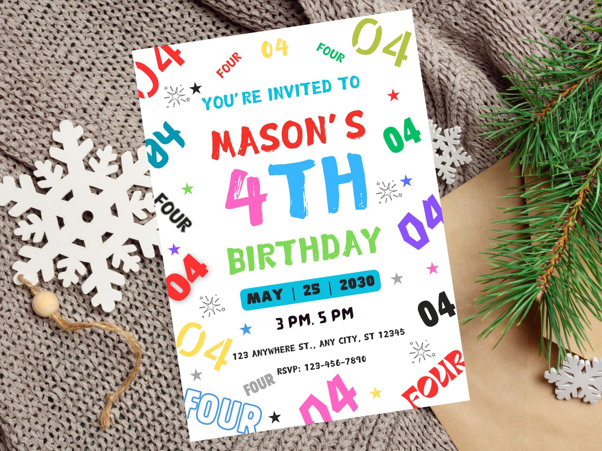4th Birthday Invitation, 4th Birthday Party Invite, Instant Download ...