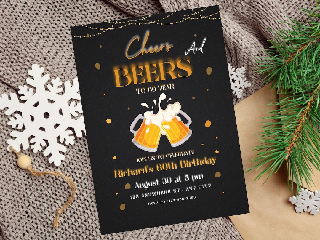 EDITABLE Cheers and Beers Invitation, Cheer Party Invite, Cheers to 60 ...