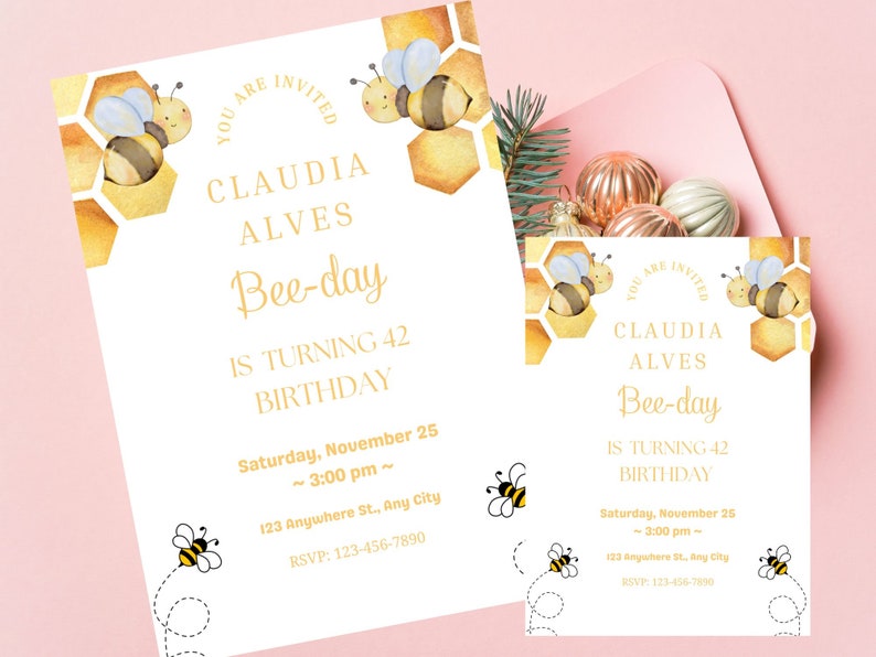 Editable Bee Birthday Invitation Bee Birthday, Honey Bee Invitation ...