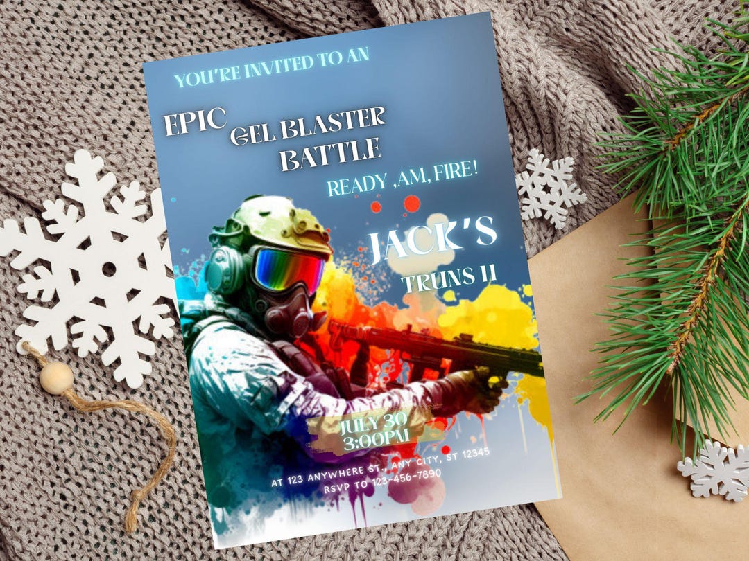 Editable Gel Blaster Birthday Invitation Template, Digital Party Invite ...