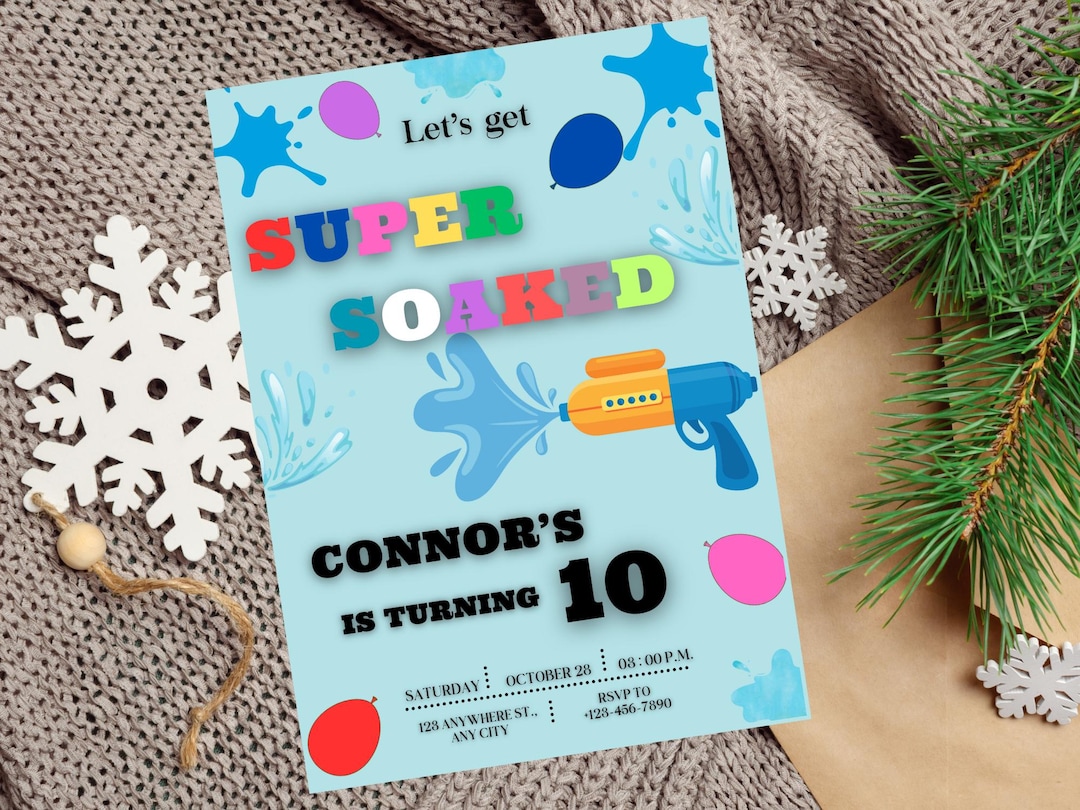 Editable Water Gun Birthday Invitation, Splash Party Invite Template ...