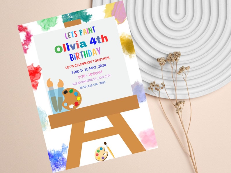 Editable Art Birthday Party Paint Party Invitation Printable Download ...