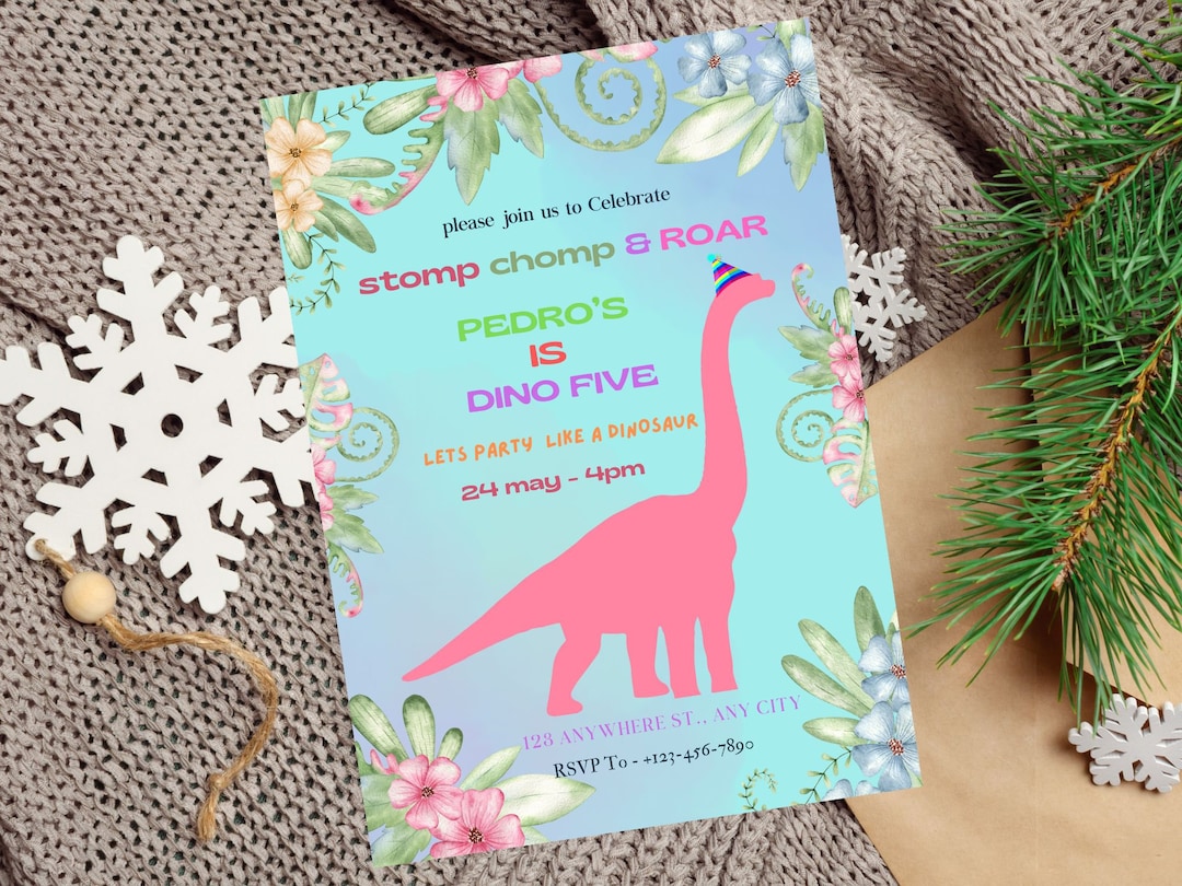 Editable Dino Invite, 4th Birthday Invite, Dino Celebration, Dinosaur ...