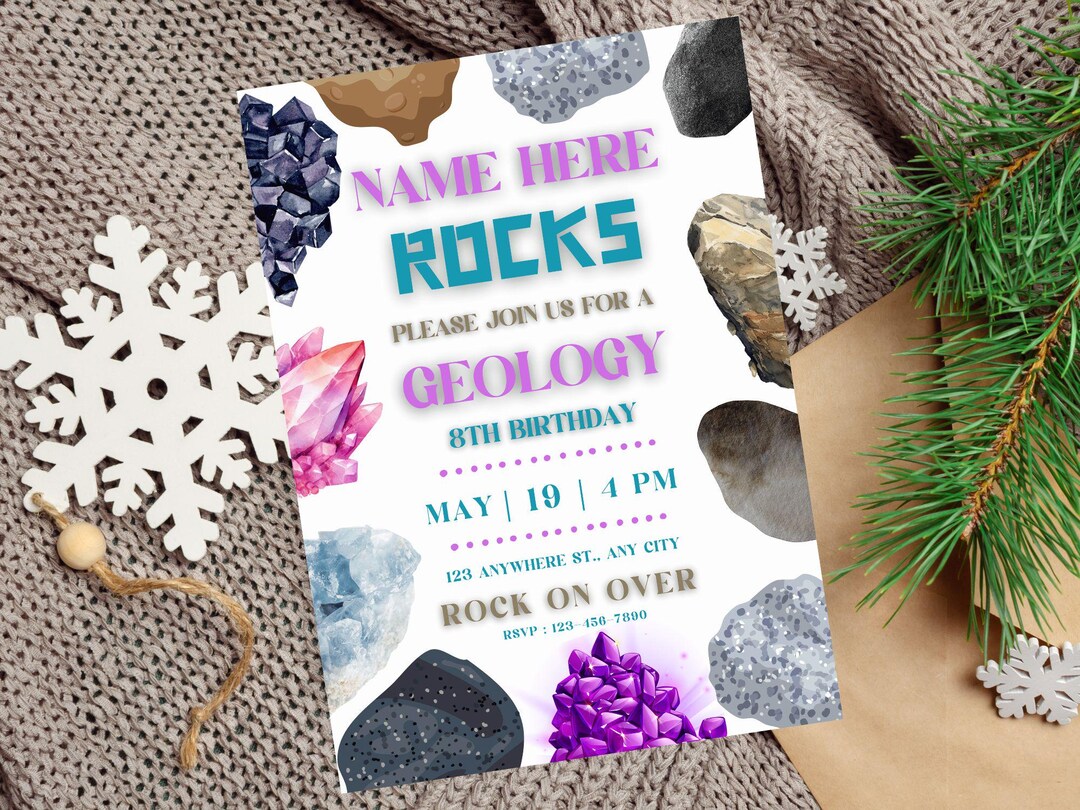 Geology Birthday Party Invitation Template, Editable Rock Birthday ...