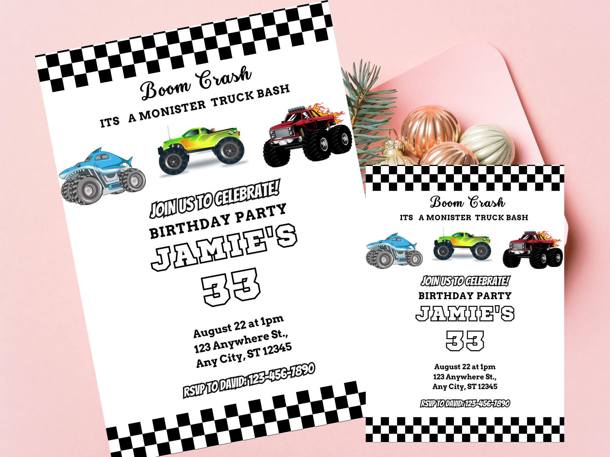 Editable Monster Truck Birthday Invitation Monster Trucks Invitation ...