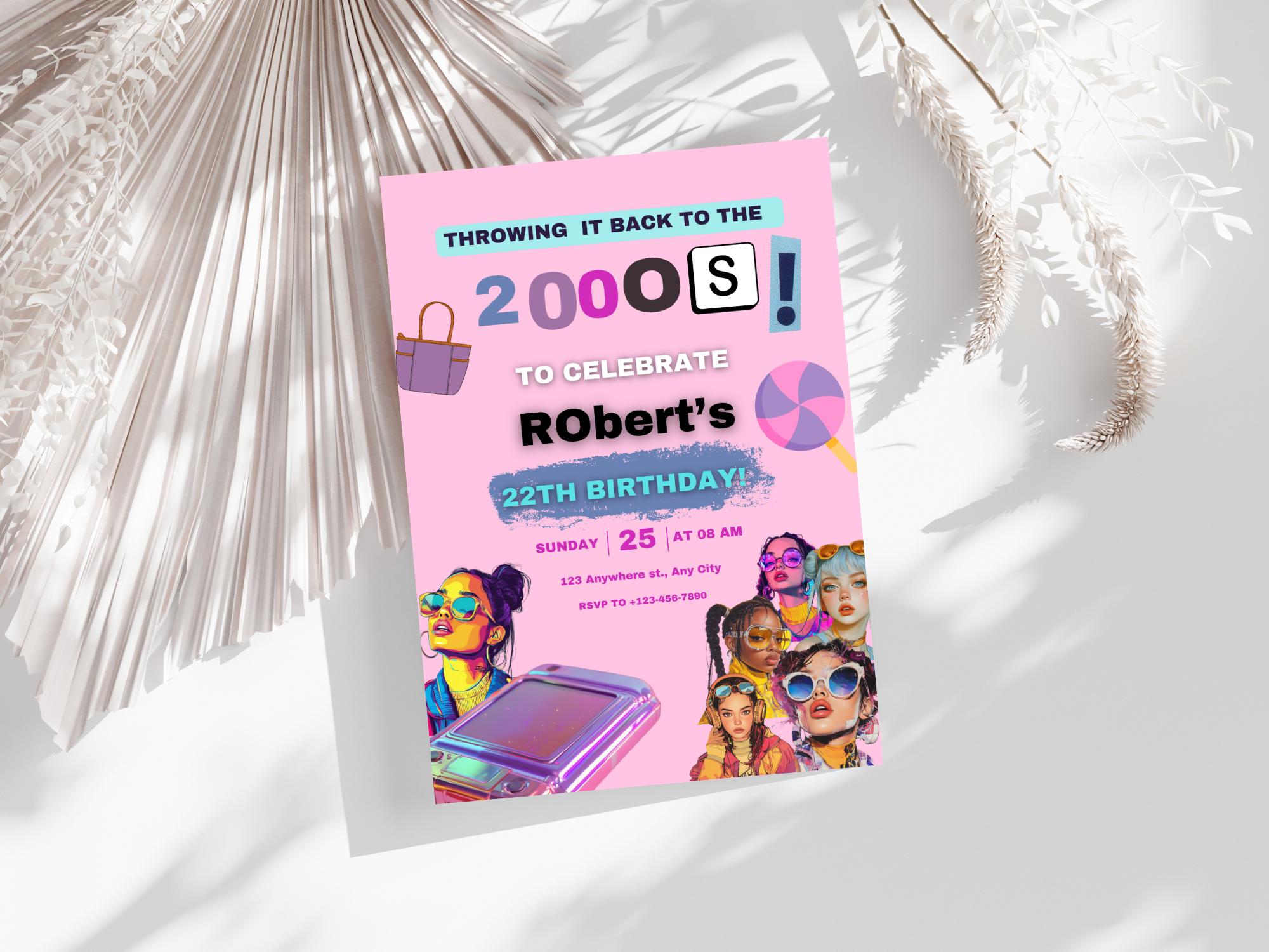 2000s Party Invite, 2000s Invitation Template, Editable Y2k Birthday ...