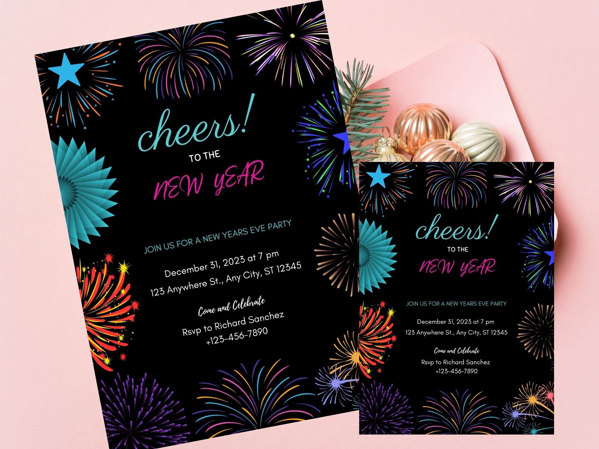 Editable NYE Fireworks Party Invitation Template, Cheers to the New ...