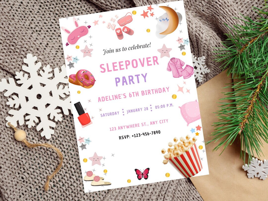 Editable Slumber Party Birthday Invitation Sleepover Pink Instant ...