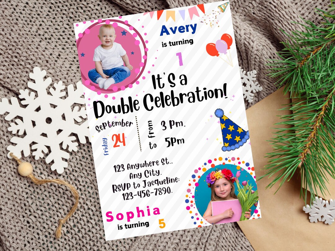 Editable Sibling Birthday Invitation, Double Birthday Invitation ...