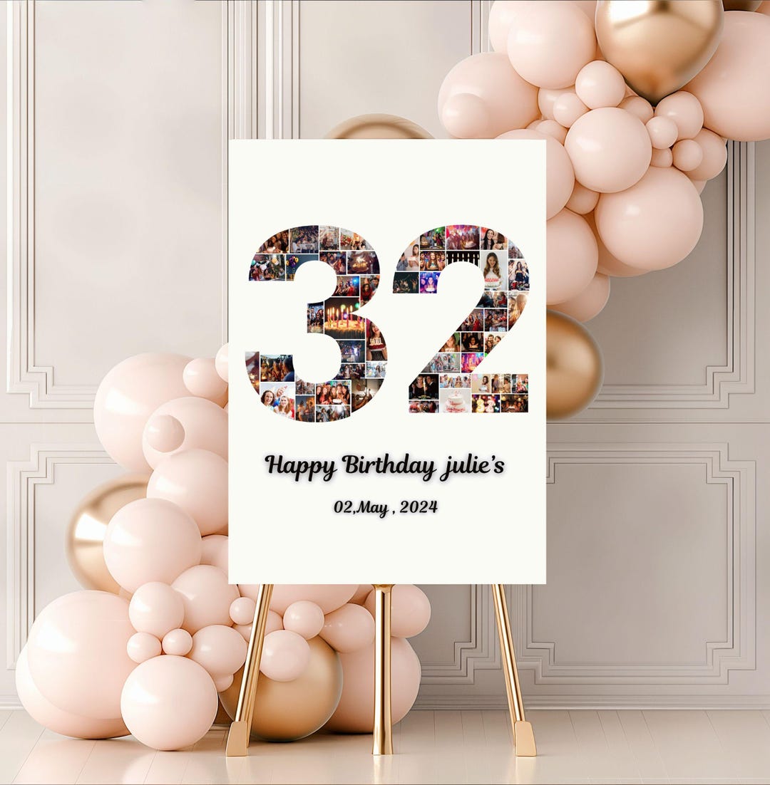 32th Birthday Photo Collage Template, 32th Birthday Welcome Sign ...