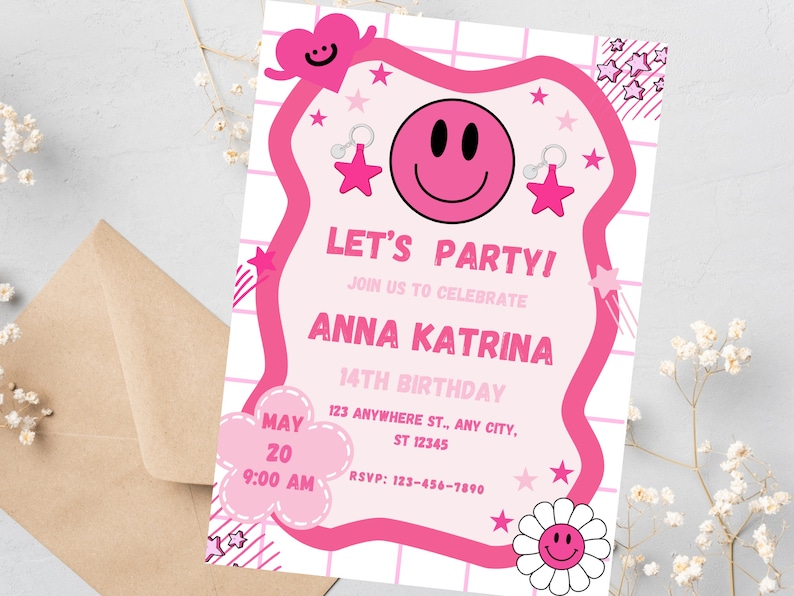 Editable Smiley Face Birthday Invitation Template, Smiley Face Birthday ...