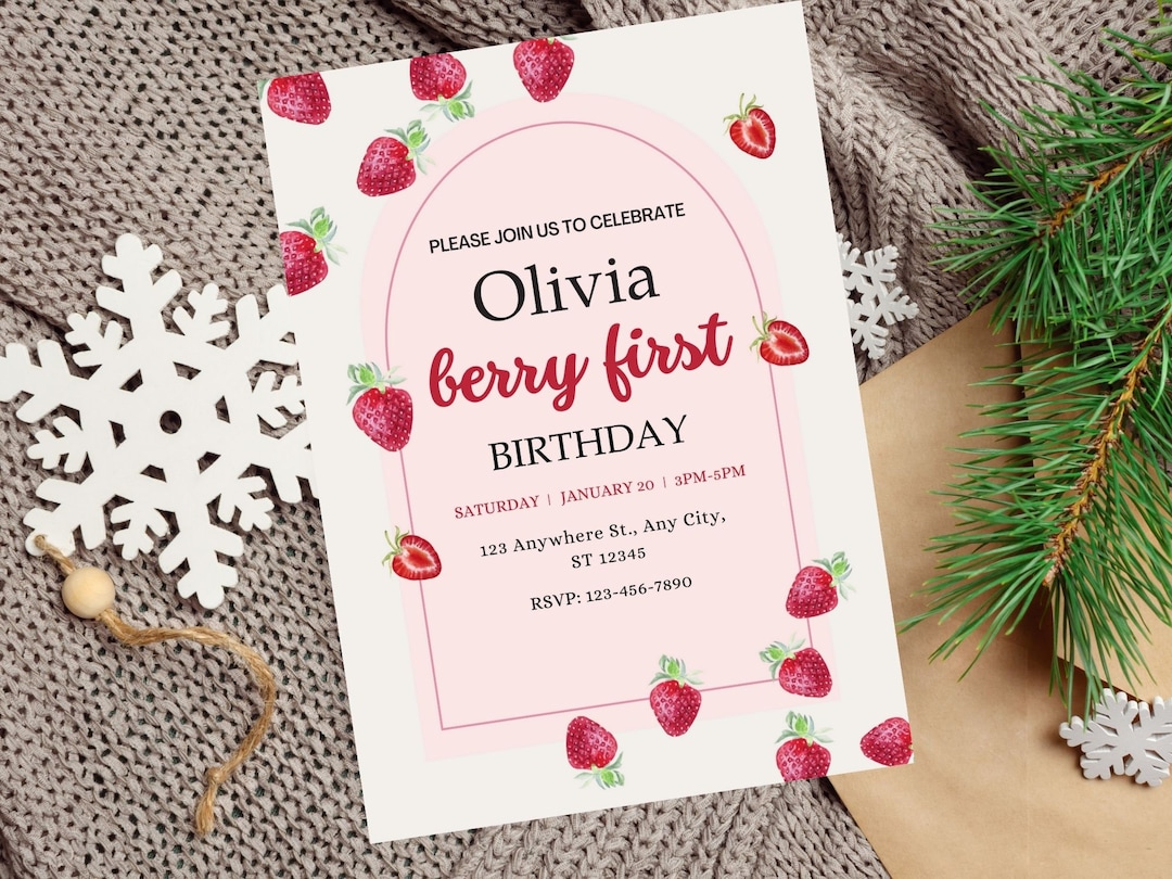 EDITABLE Berry First Birthday Invitation Strawberry Digital Invitation ...