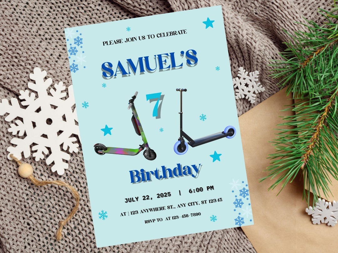 Editable Scooter Skating Birthday Party Invitation, Boy Scooter ...