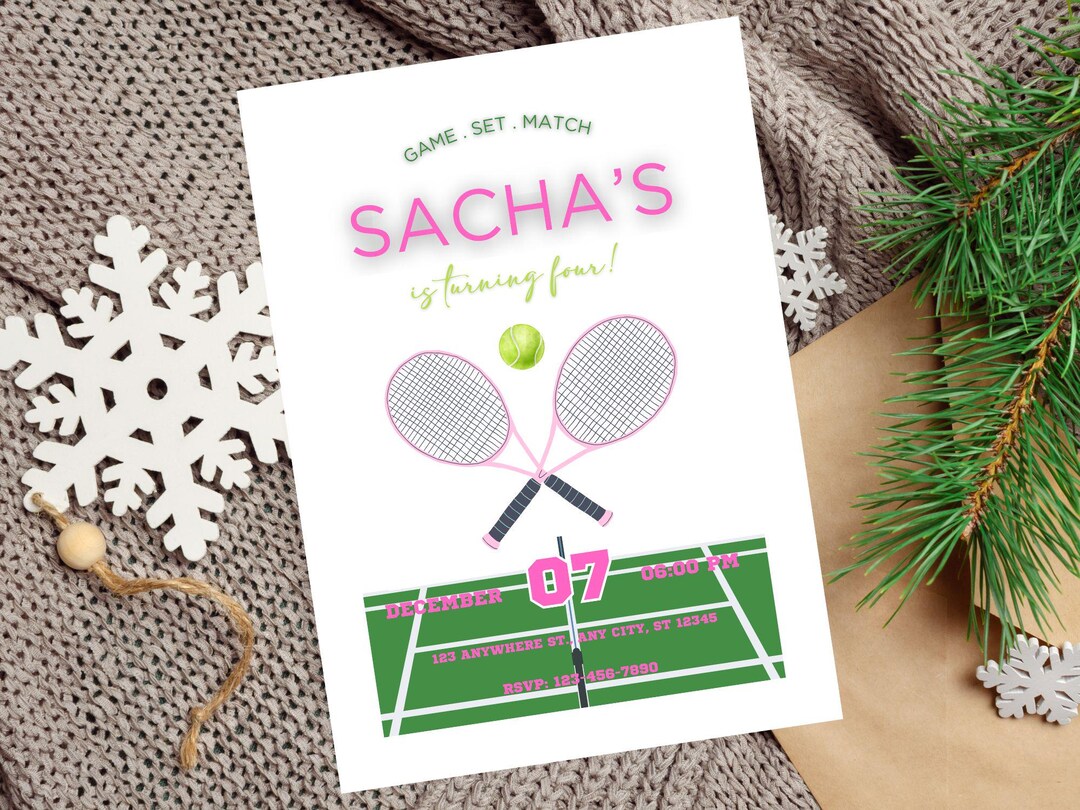 Tennis Birthday Invitation Template, Sports Theme Birthday Invite ...