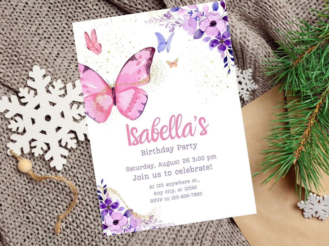 Editable Butterfly Birthday Invitation Girl Template Printable ...