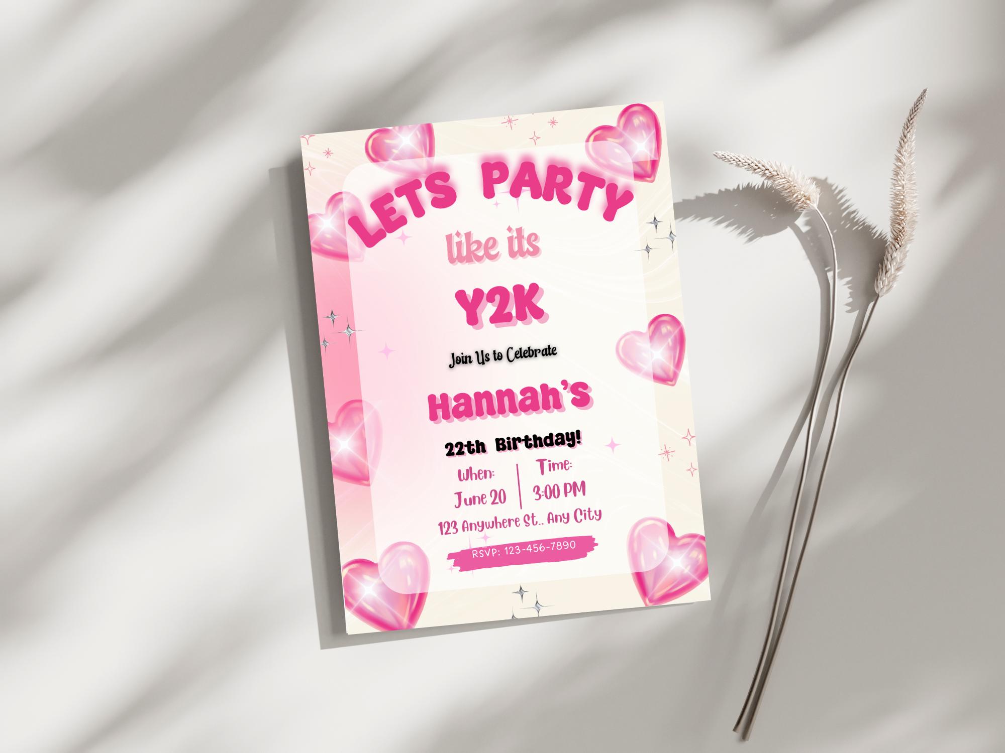 2000s Party Invite, 2000s Invitation Template, Editable Y2k Birthday ...