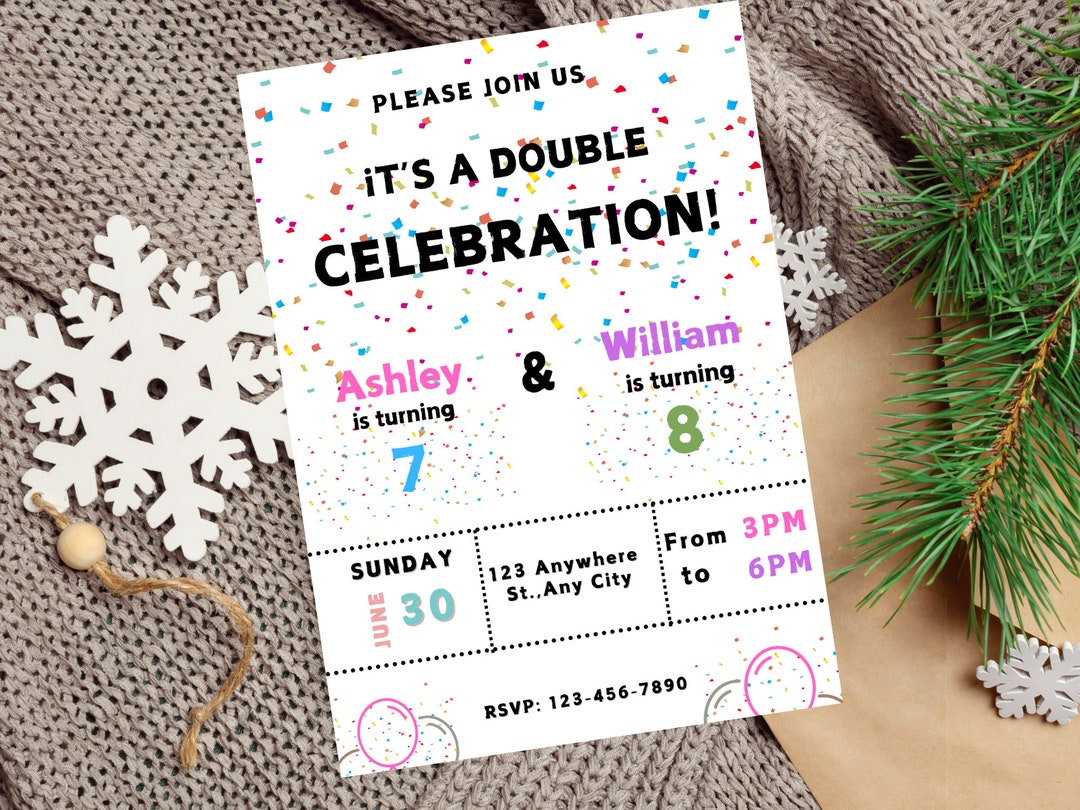 Editable Joint Birthday Party Invitation Template, Sibling Birthday ...